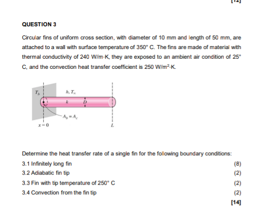 Solved Circular fins of uniform cross section, with diameter | Chegg.com
