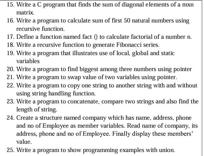 Solved Write a C program that finds the sum of diagonal | Chegg.com