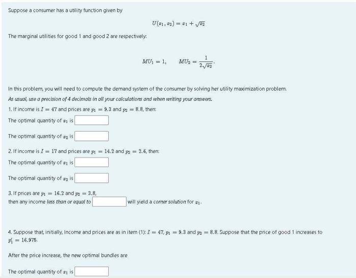 Solved Suppose a consumer has a utility function given by | Chegg.com