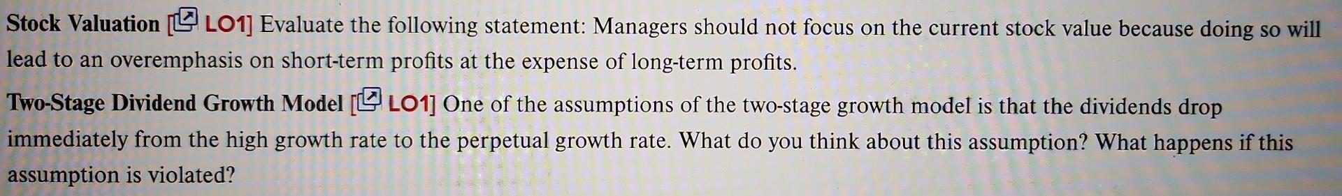 Solved Stock Valuation [는 LO1] Evaluate the following | Chegg.com