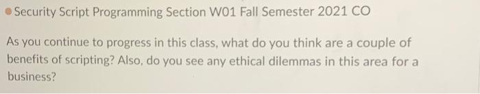 Solved Security Script Programming Section W01 Fall Semester | Chegg.com