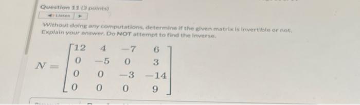 Solved Without doing any computations, determine if the | Chegg.com