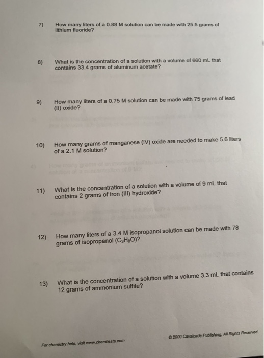 Solved 1) Molarity Practice Problems How many grams of | Chegg.com