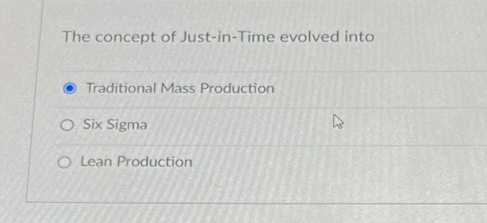 Solved The concept of Just-in-Time evolved intoTraditional | Chegg.com