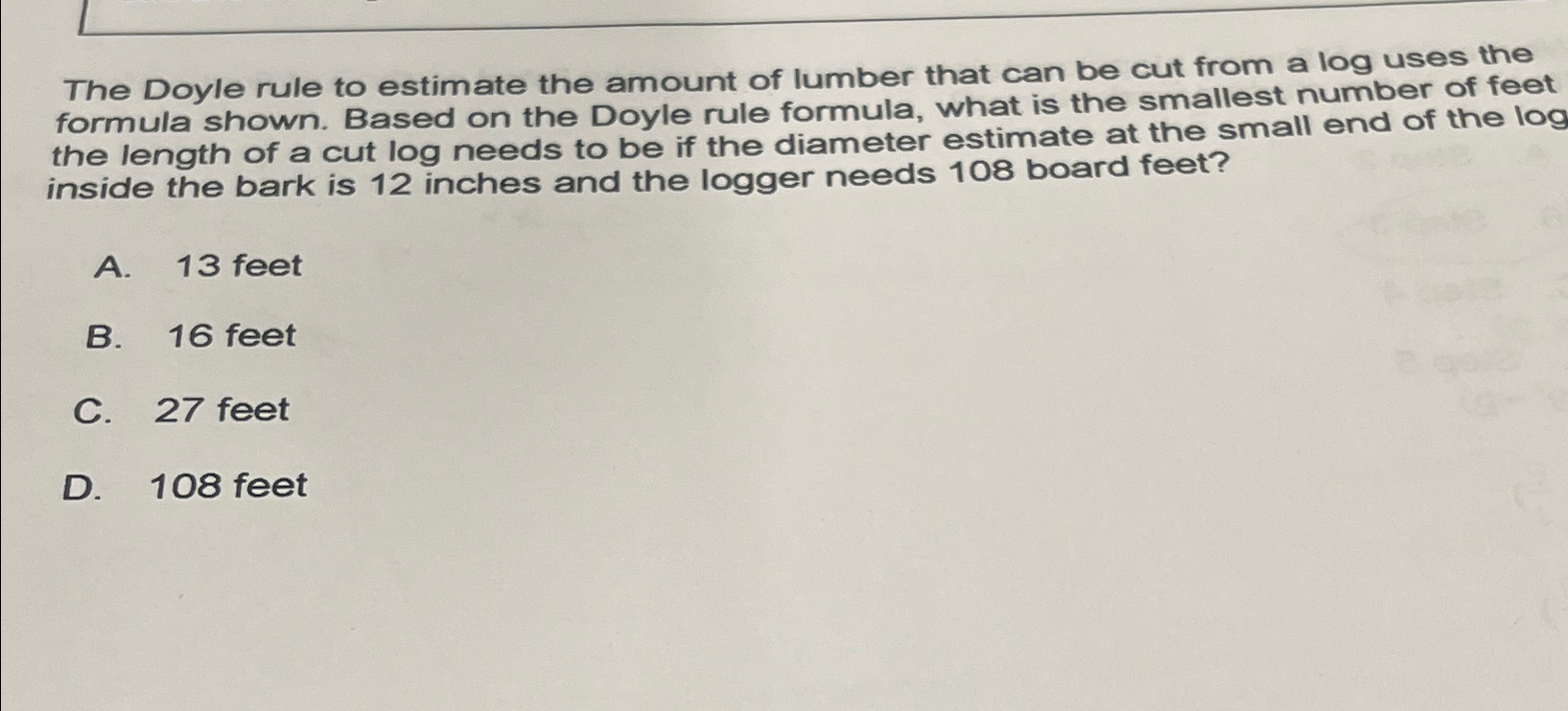Solved The Doyle rule to estimate the amount of lumber that | Chegg.com