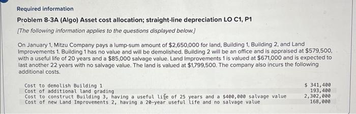Solved Problem 8-3A (Algo) Asset cost allocation; | Chegg.com