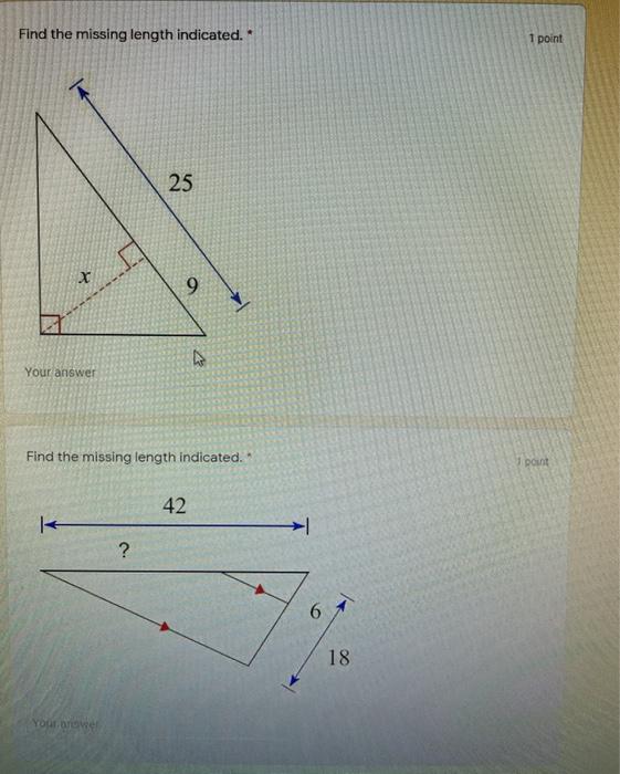Solved Find the missing length indicated. 1 point 25 9 ho | Chegg.com