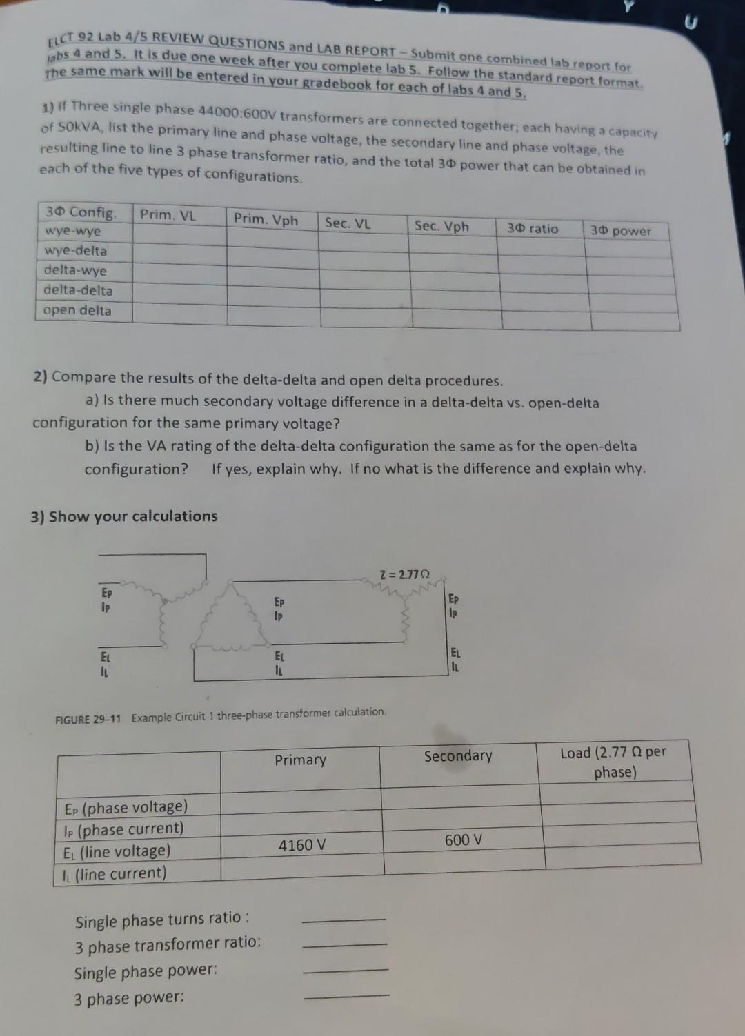 Solved ELTT 92 Lab 4/5 REVIEW QUESTIONS and LAB REPORT - | Chegg.com