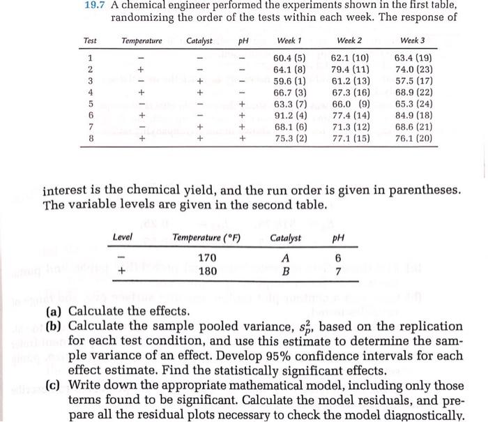 Solved 19.7 A chemical engineer performed the experiments | Chegg.com