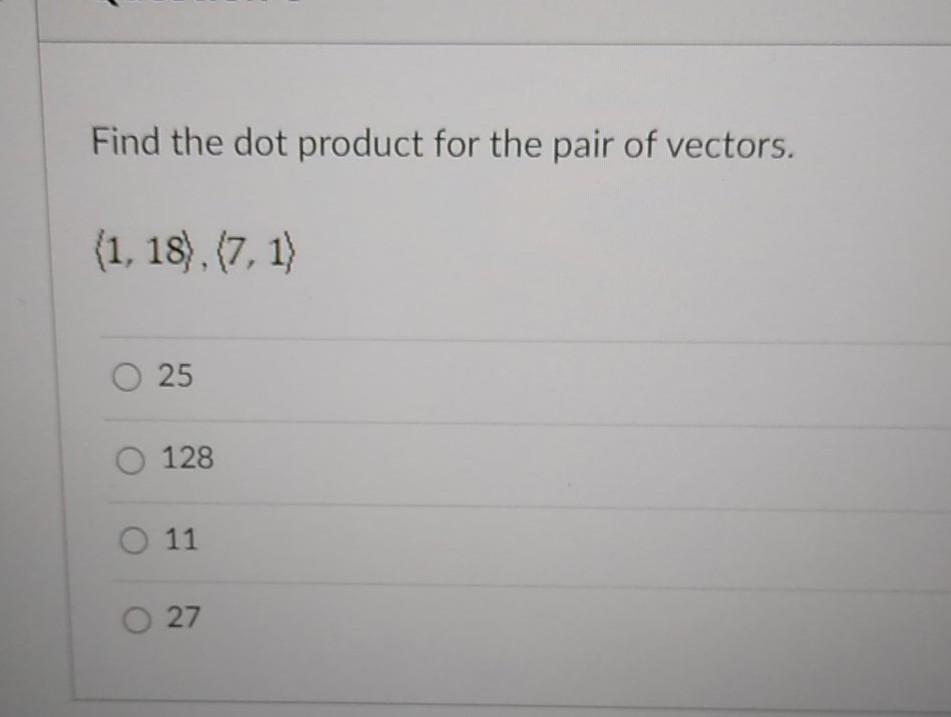 Solved Find the dot product for the pair of vectors. (5, | Chegg.com