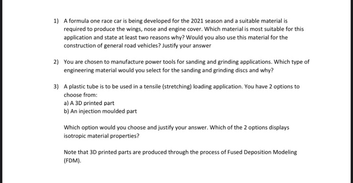 Solved 1) A formula one race car is being developed for the | Chegg.com