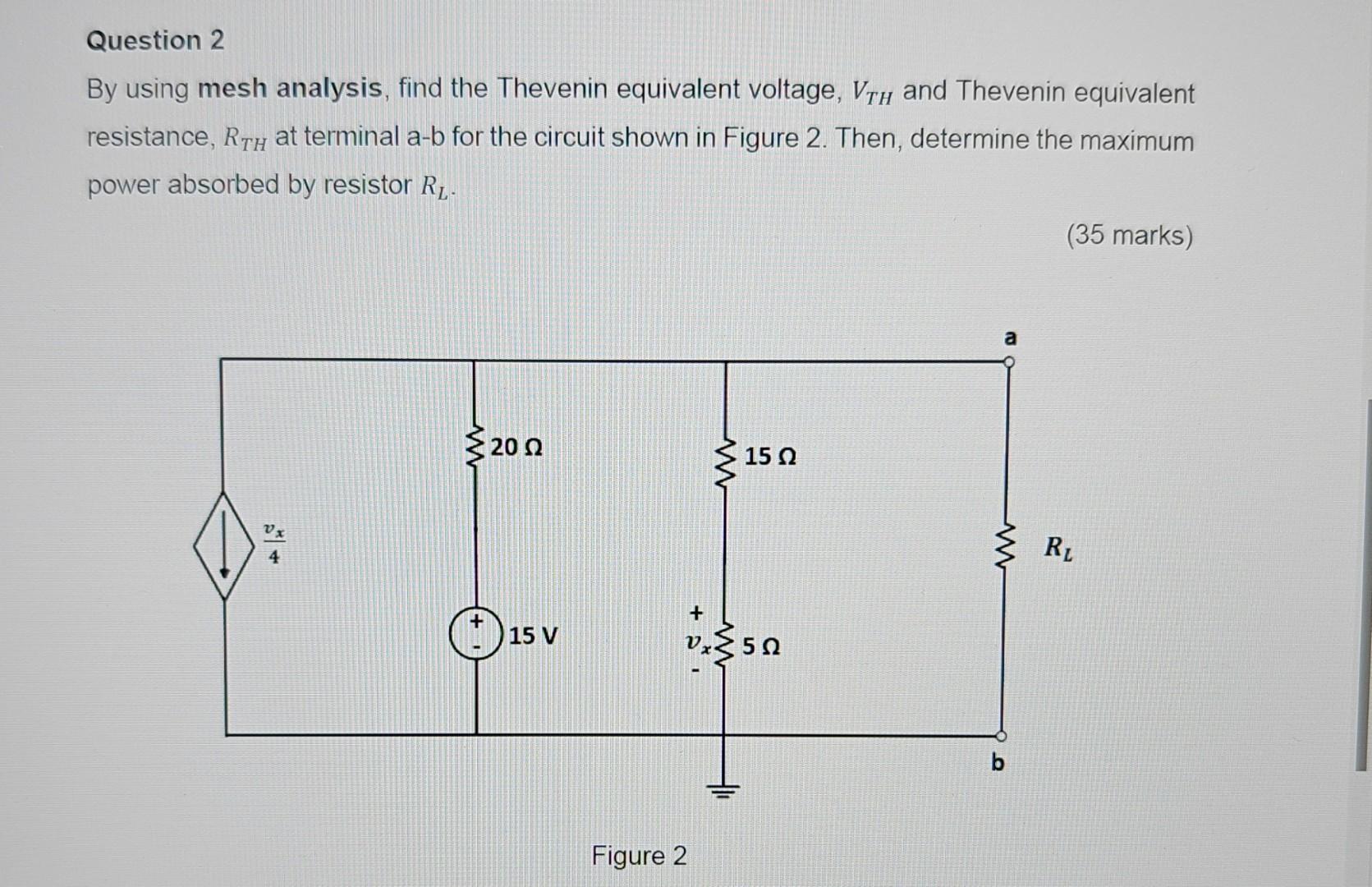Solved Question 2 By using mesh analysis, find the Thevenin | Chegg.com