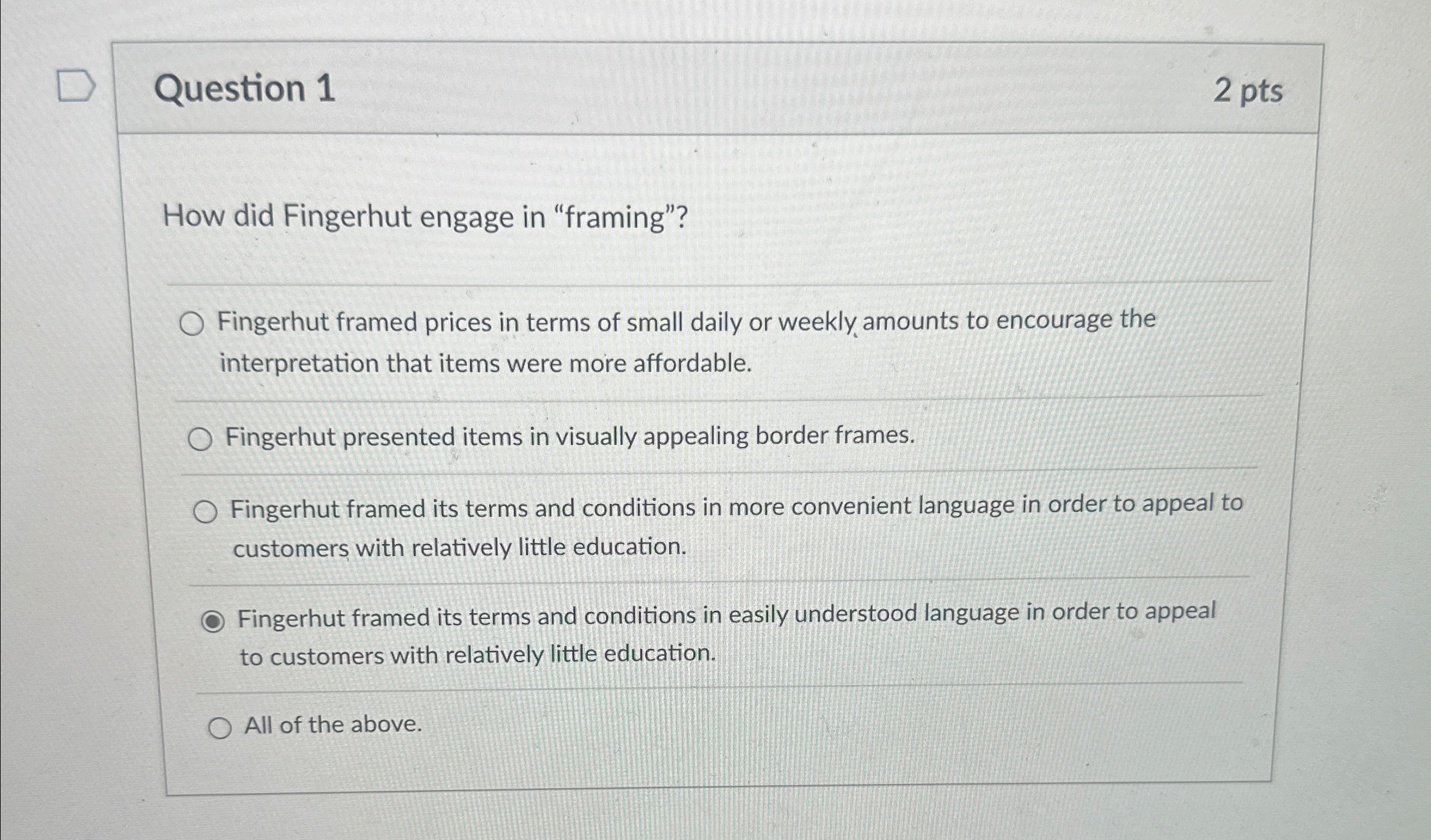 Solved Question 12 ﻿ptsHow did Fingerhut engage in | Chegg.com