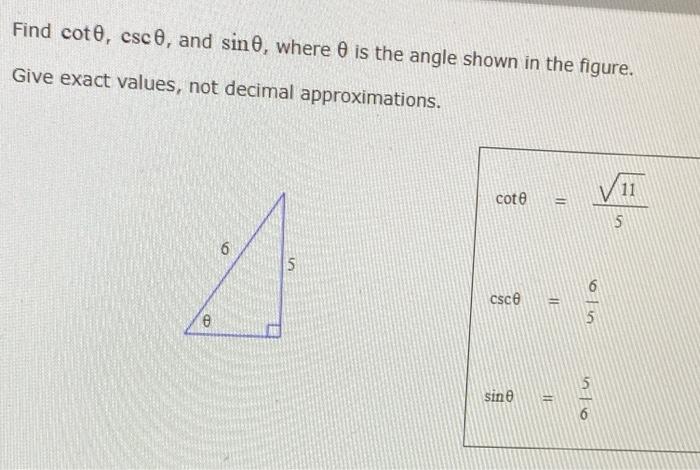 Solved Find cot, csc, and sine, where is the angle shown in | Chegg.com