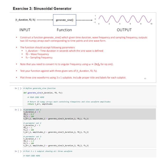 Solved Exercise 3: Sinusoidal Generator (t_duration, fo, ts) | Chegg.com