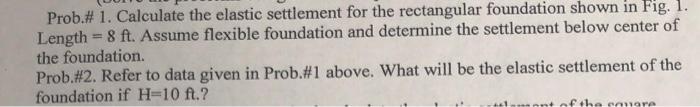 Solved Prob# 1. Calculate the elastic settlement for the | Chegg.com