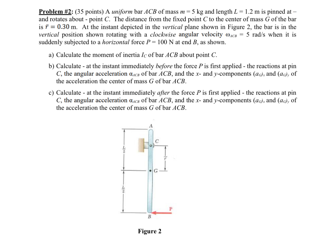 Solved Problem #2: ( 35 ﻿points) ﻿A uniform bar ACB of mass | Chegg.com