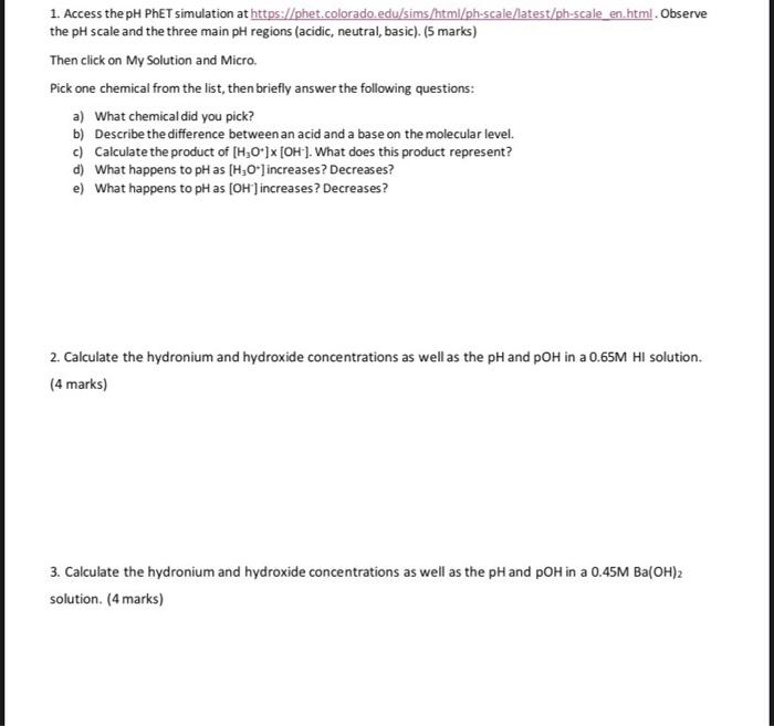 Solved 1. Access the pH PhET simulation at | Chegg.com