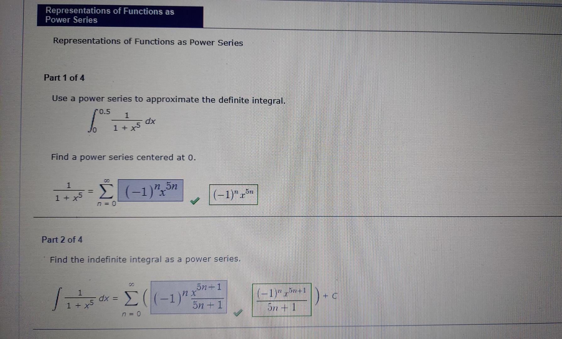 Solved Representations of Functions as Power Series Part 1 | Chegg.com