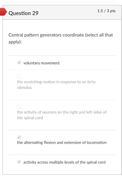 Solved 1.5/3 pts Question 29 Central pattern generators | Chegg.com
