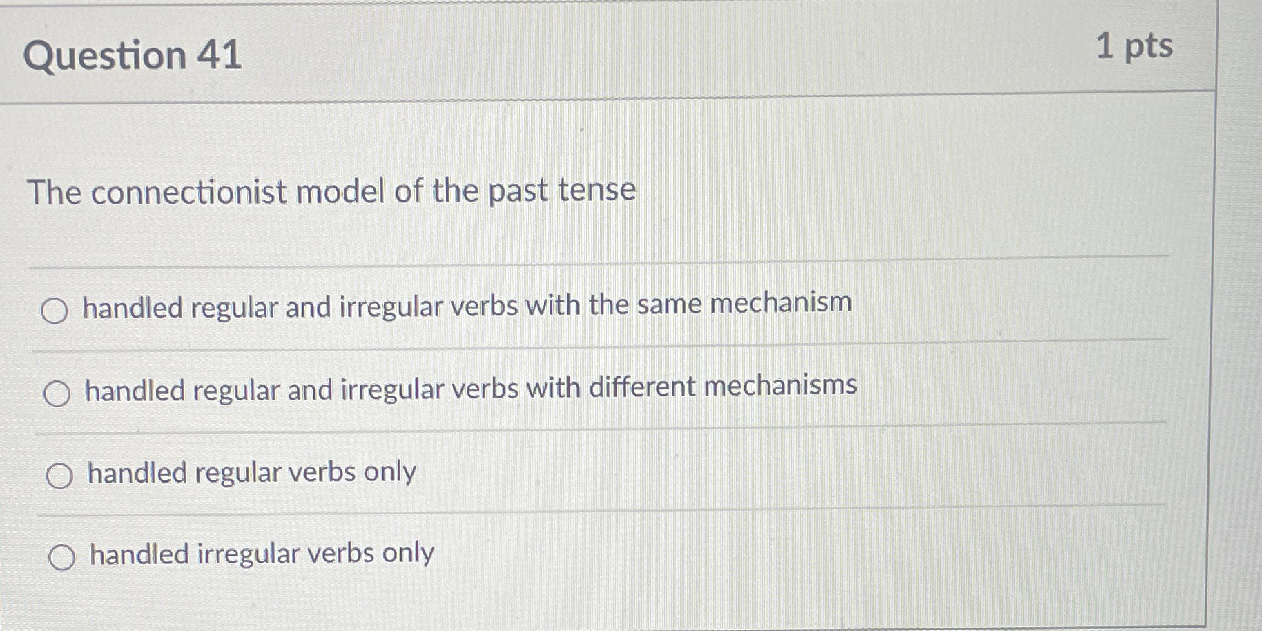 Solved Question 411 ﻿ptsThe connectionist model of the past | Chegg.com