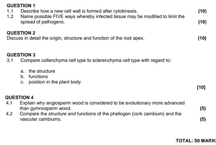Solved 1.1 (10) QUESTION 1 Describe how a new cell wall is | Chegg.com