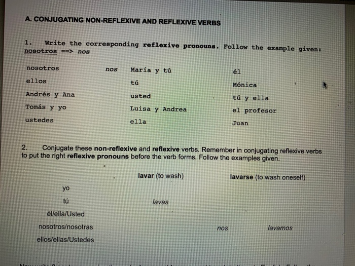 A. CONJUGATING NON-REFLEXIVE AND REFLEXIVE VERBS 1. | Chegg.com