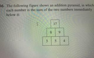 Solved 16. The following figure shows an addition pyramid, | Chegg.com