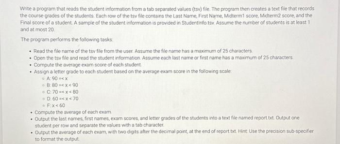 Write a program that reads the student information | Chegg.com
