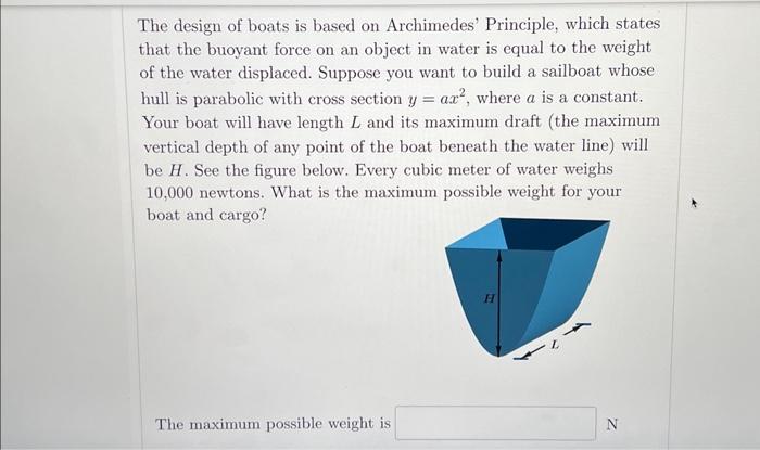 Solved The design of boats is based on Archimedes' | Chegg.com
