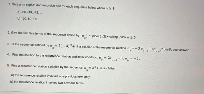 Solved 1. Give a an explicit and recursive rule for each | Chegg.com