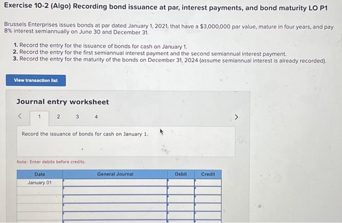Solved Exercise 10 2 Algo Recording Bond Issuance At Par