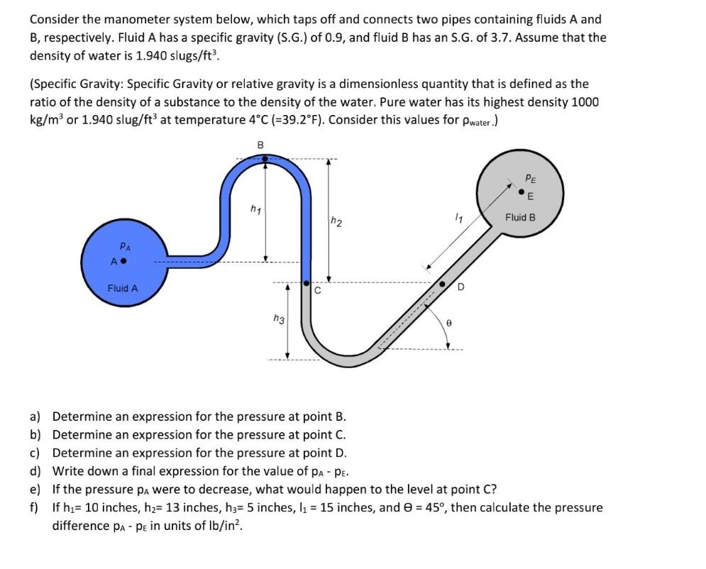 Solved Consider the manometer system below, which taps off | Chegg.com