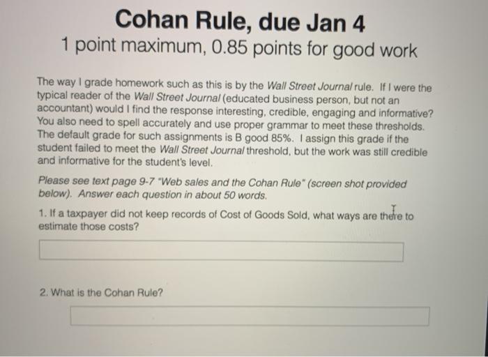 Solved Cohan Rule, due Jan 4 1 point maximum, 0.85 points | Chegg.com