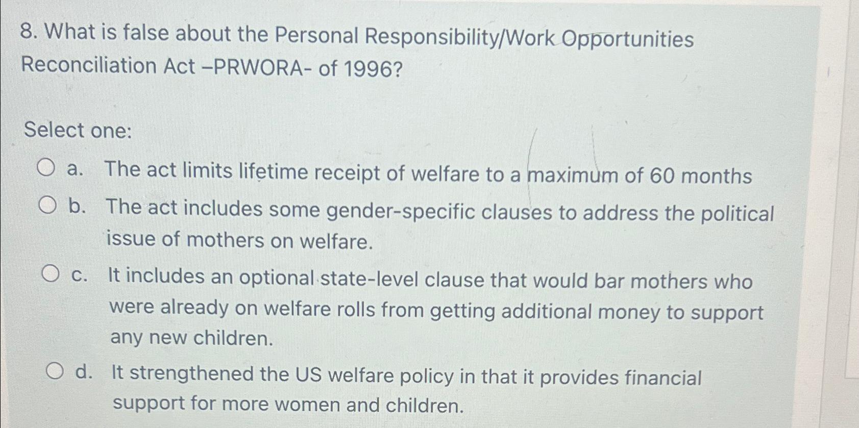 Solved What is false about the Personal Responsibility/Work | Chegg.com