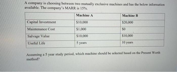 Solved A company is choosing between two mutually exclusive | Chegg.com