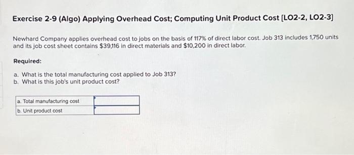 Solved Exercise 2-9 (Algo) Applying Overhead Cost; Computing | Chegg.com