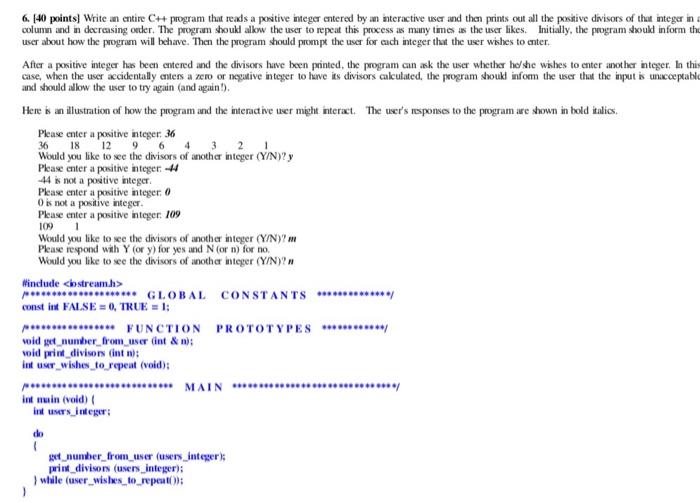 6. [40 points] Write an entire C++ program that reads | Chegg.com