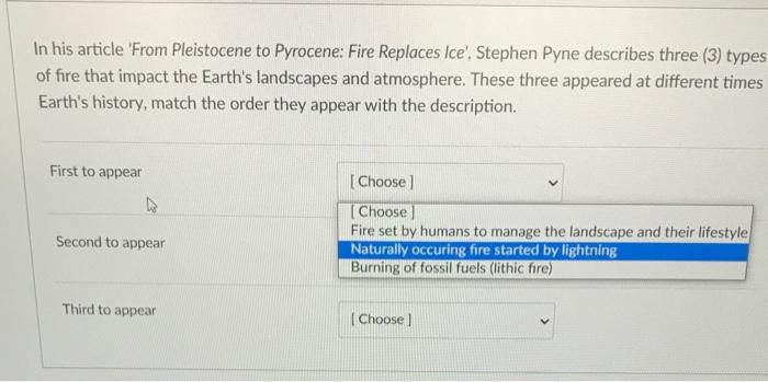 Solved In his article 'From Pleistocene to Pyrocene: Fire | Chegg.com