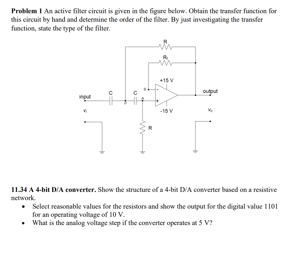 Problem 1 ﻿An active filter circuit is given in the | Chegg.com