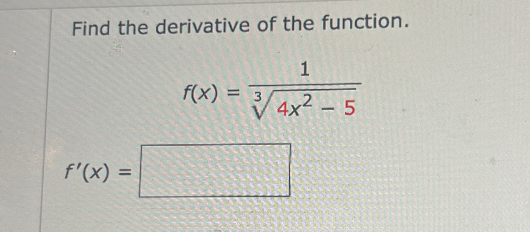 Solved Find the derivative of the | Chegg.com