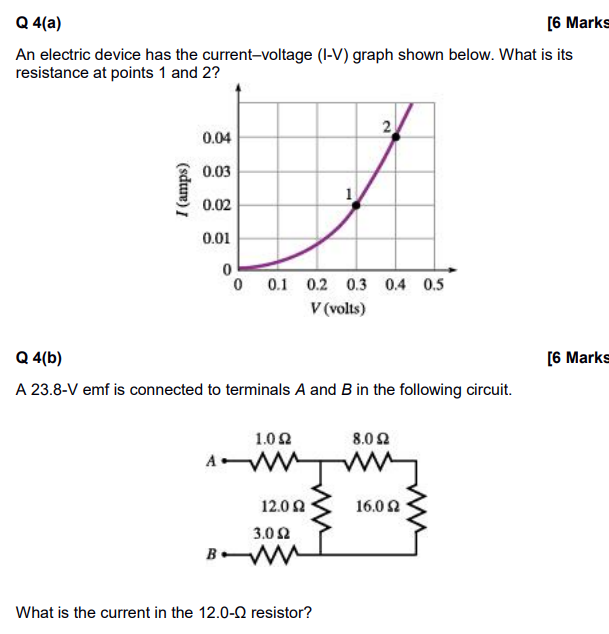 Solved Q 4(a)An electric device has the current-voltage | Chegg.com