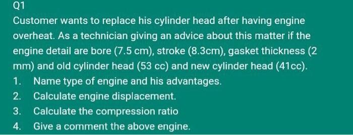 Solved 2) calculate engine displacement. | Chegg.com