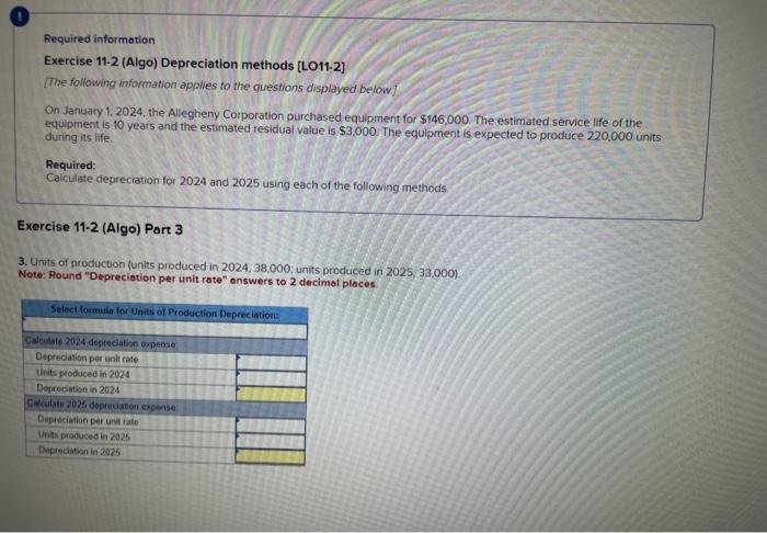 Solved Required information Exercise 11-2 (Algo) | Chegg.com