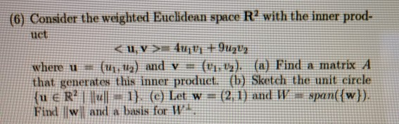 Solved (6) Consider the weighted Euclidean space R2 with the | Chegg.com