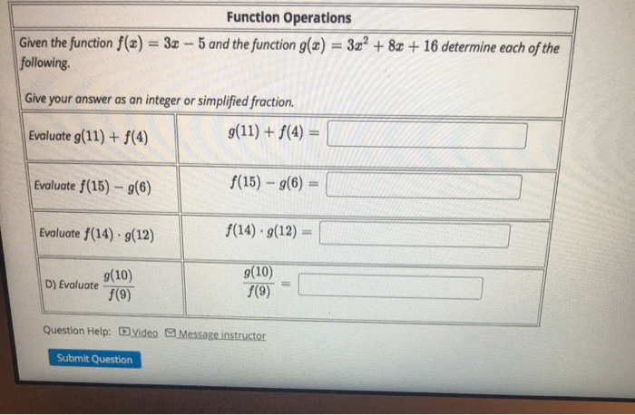 Solved Operations on Functions Using Tables of Values Use | Chegg.com