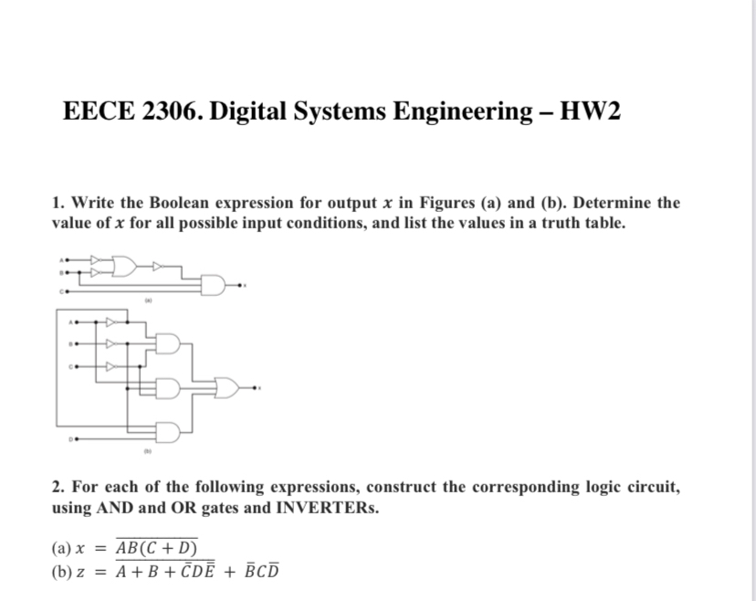 Solved EECE 2306. Digital Systems Engineering - HW2\\nWrite | Chegg.com