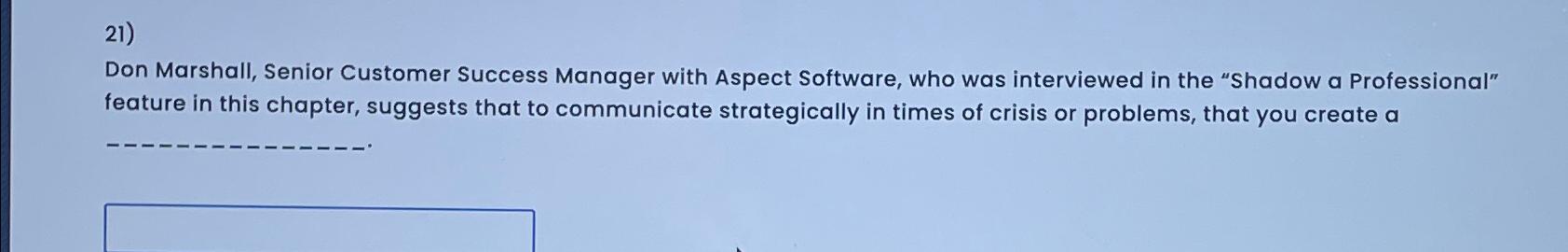 Solved Don Marshall, Senior Customer Success Manager with | Chegg.com