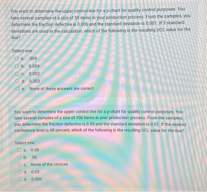 Solved You want to determine the upper control line for a | Chegg.com