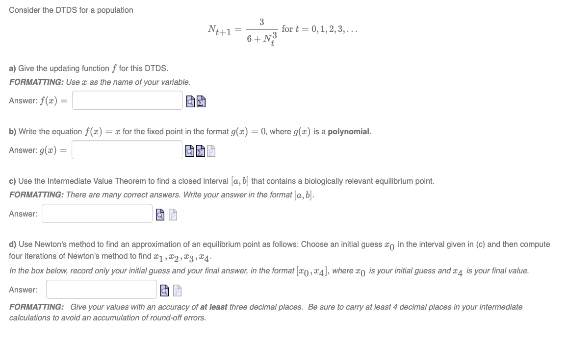 Solved Consider the DTDS for a populationNt+1=36+Nt3 ﻿for | Chegg.com